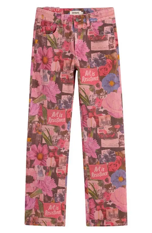 Desigual Patchwork Floral Print Straight Leg Jeans