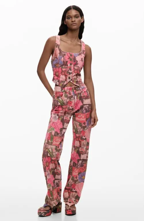 Desigual Patchwork Floral Print Straight Leg Jeans
