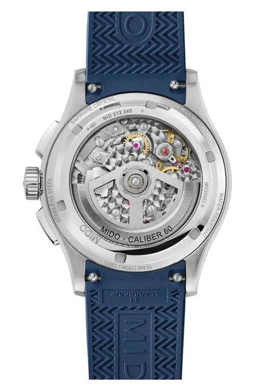 MIDO Multifort Skeleton Chronograph Automatic Stainless Steel And Rubber Strap Watch - Blue