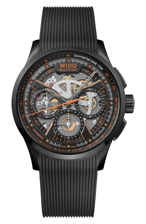 MIDO Multifort Skeleton Chronograph Automatic Rubber Strap Watch - Black
