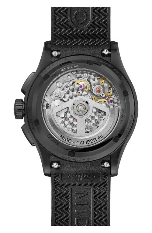MIDO Multifort Skeleton Chronograph Automatic Rubber Strap Watch - Black