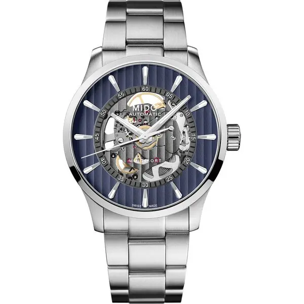 MIDO Multifort Skeleton Vertigo Automatic Bracelet Watch - Blue