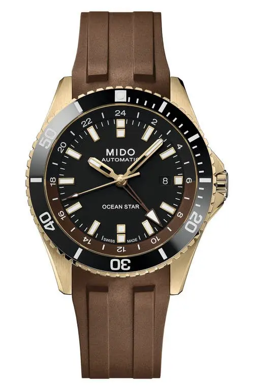 MIDO Ocean Star Gmt Automatic Rubber Strap Watch - Black
