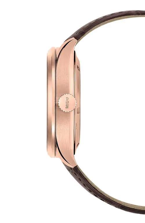 MIDO Multifort Skeleton Vertigo Rose Gold Tone Automatic Leather Strap Watch - Black