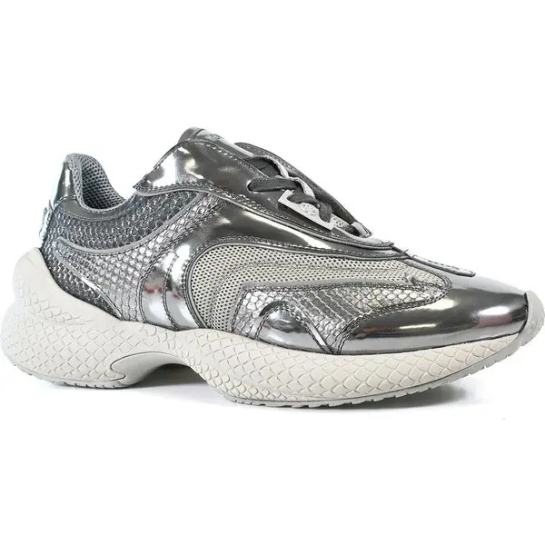 Roberto Cavalli Metallic Lace-up Running Sneakers - Silver/white/grey