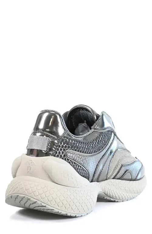 Roberto Cavalli Metallic Lace-up Running Sneakers - Silver/white/grey