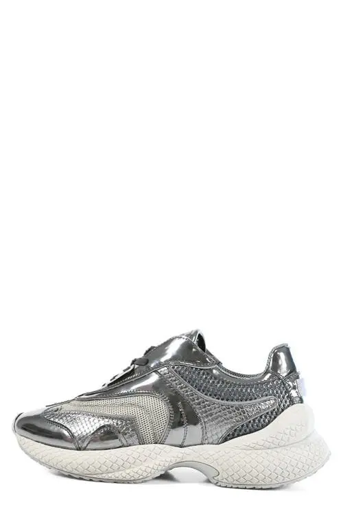Roberto Cavalli Metallic Lace-up Running Sneakers - Silver/white/grey