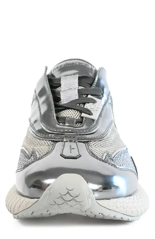 Roberto Cavalli Metallic Lace-up Running Sneakers - Silver/white/grey