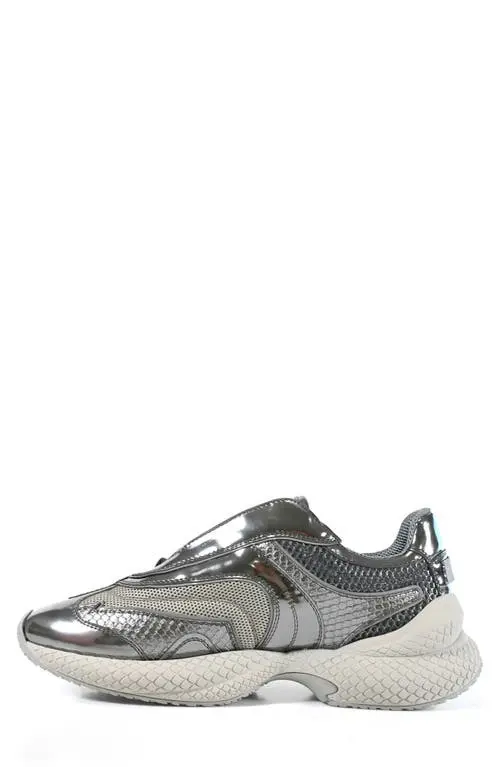 Roberto Cavalli Metallic Lace-up Running Sneakers - Silver/white/grey