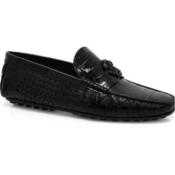 Roberto Cavalli Woven Croc Embossed Driving Loafers - Black