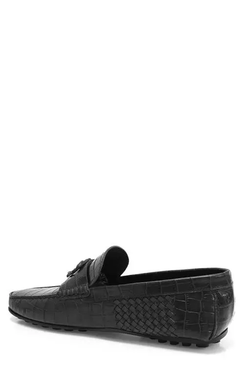 Roberto Cavalli Woven Croc Embossed Driving Loafers - Black