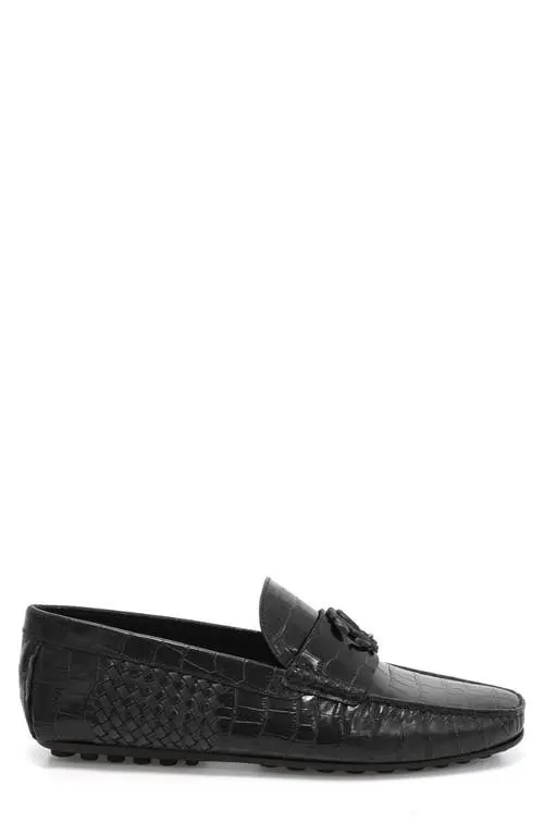 Roberto Cavalli Woven Croc Embossed Driving Loafers - Black