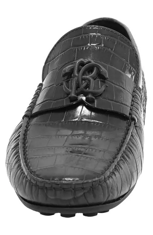 Roberto Cavalli Woven Croc Embossed Driving Loafers - Black