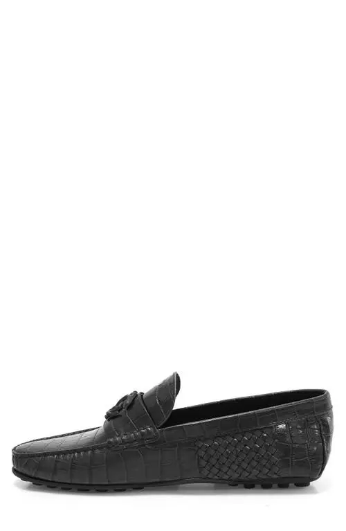 Roberto Cavalli Woven Croc Embossed Driving Loafers - Black
