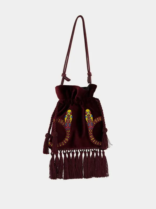 PAULA Embroidered Velvet Bag With Tassel