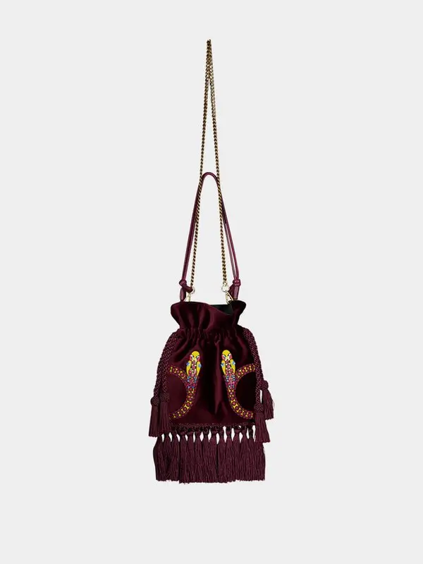 PAULA Embroidered Velvet Bag With Tassel