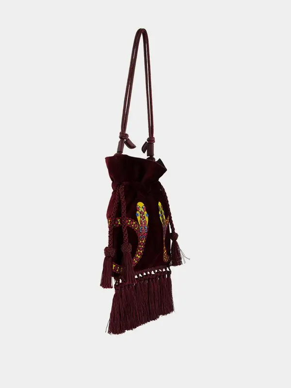 PAULA Embroidered Velvet Bag With Tassel
