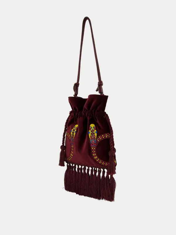 PAULA Embroidered Velvet Bag With Tassel