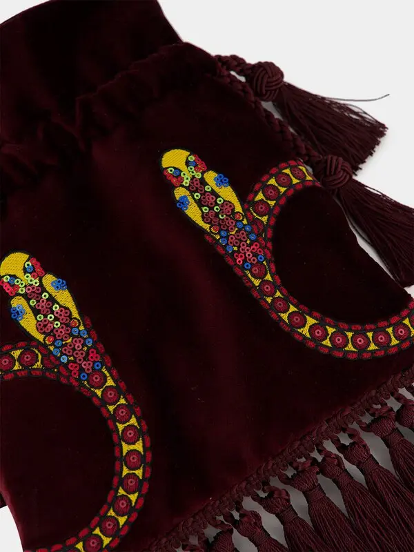 PAULA Embroidered Velvet Bag With Tassel