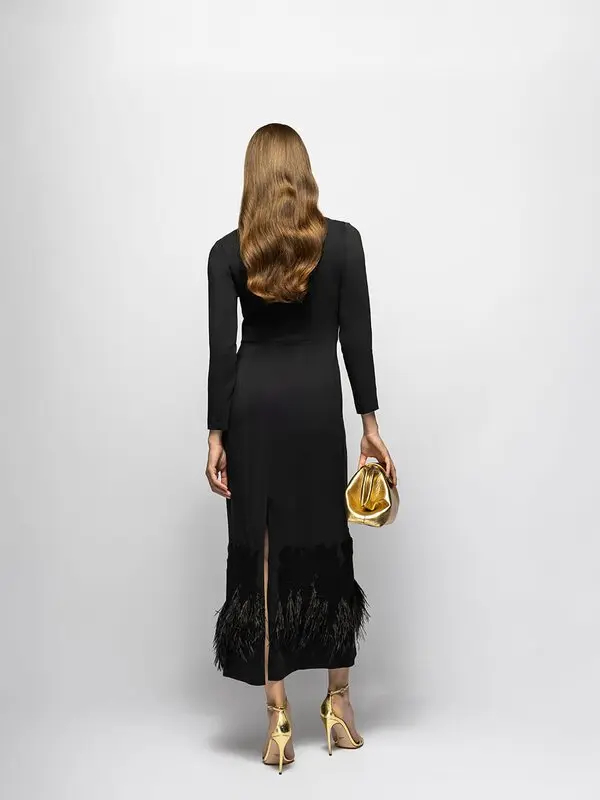 PAULA S Sakura Maxi Dress With Feather Trim