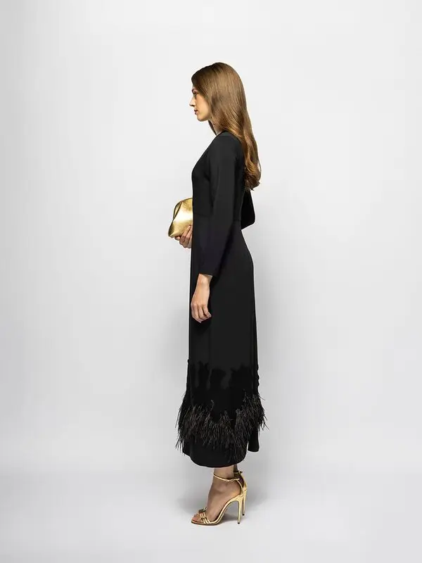 PAULA S Sakura Maxi Dress With Feather Trim