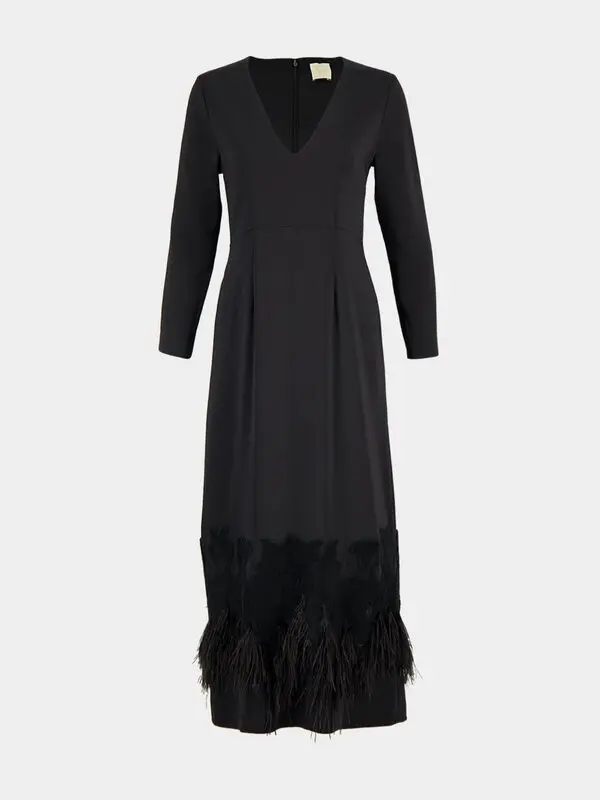 PAULA S Sakura Maxi Dress With Feather Trim - Black