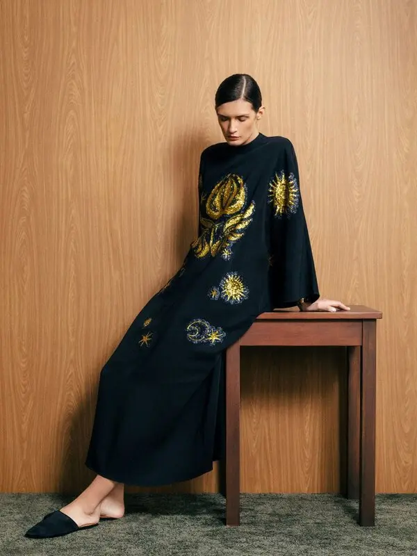 PAULA Areta Black Sequin Embroidered Kaftan - Multicolour
