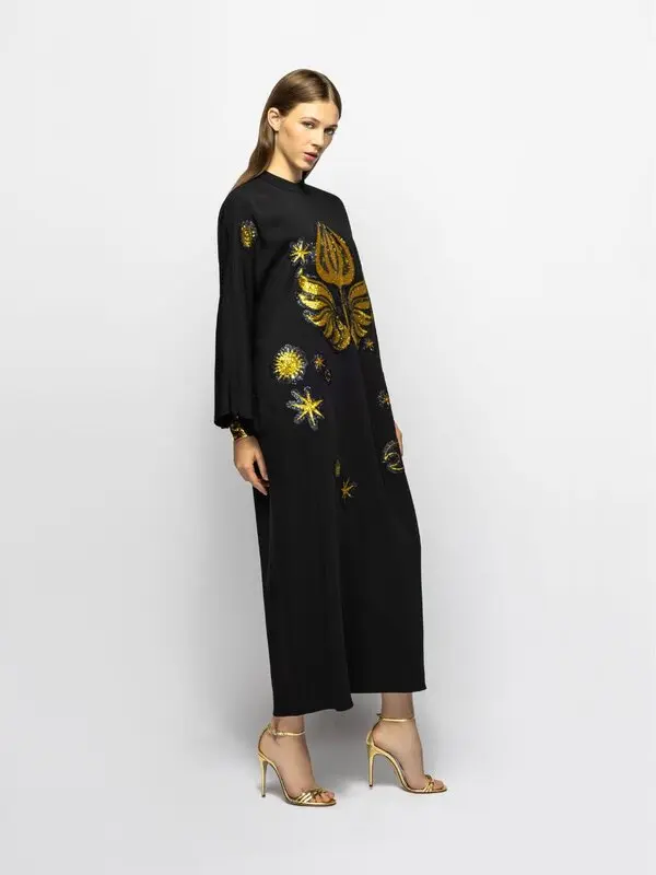PAULA Areta Black Sequin Embroidered Kaftan