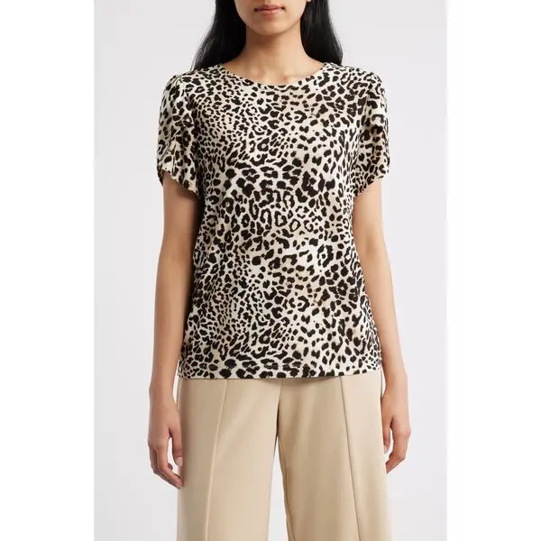 Anne Klein Animal Print Tulip Sleeve Top - Anne Black Multi