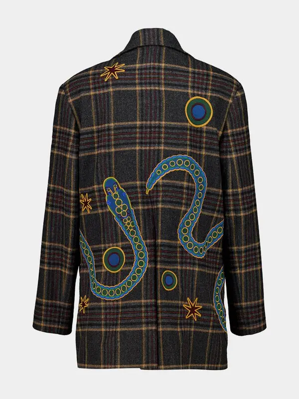 PAULA Hazel Check Houndstooth Embroidered Double-breasted Coat