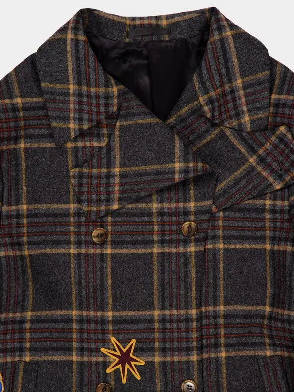 PAULA Hazel Check Houndstooth Embroidered Double-breasted Coat