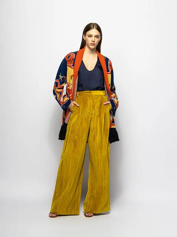 PAULA Toadstool Soulprint Jacquard Cardigan With Fringes - Blue