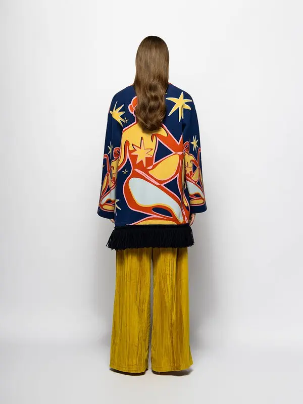 PAULA Toadstool Soulprint Jacquard Cardigan With Fringes - Blue