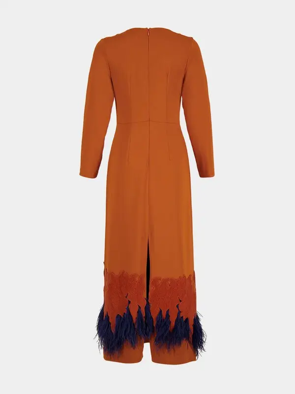 PAULA S Choice Sakura Cinnamon Stick Embroidered Long-sleeved Maxi Dress With Feathers