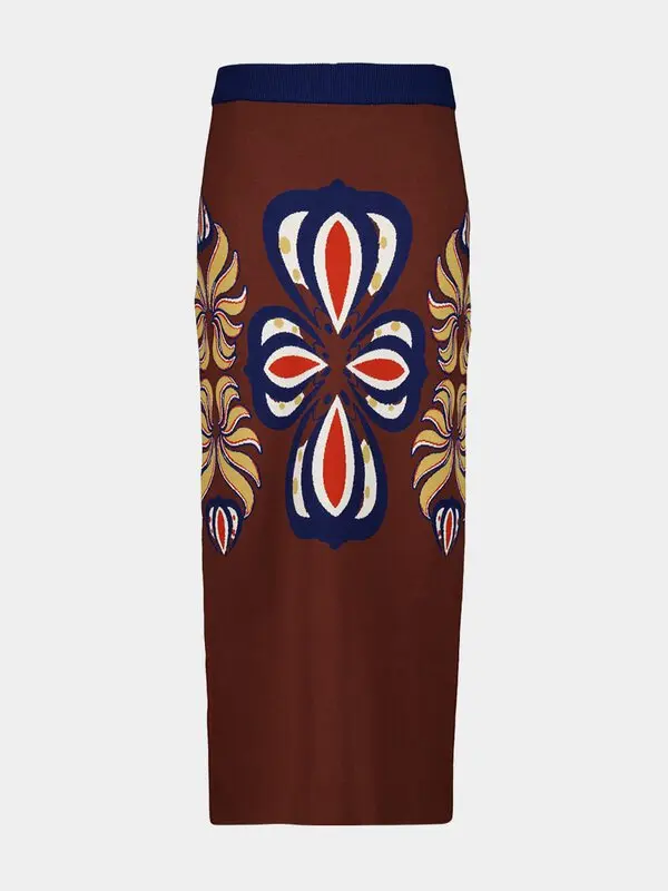 PAULA Spar Potting Soil Jacquard Knit Pencil Skirt