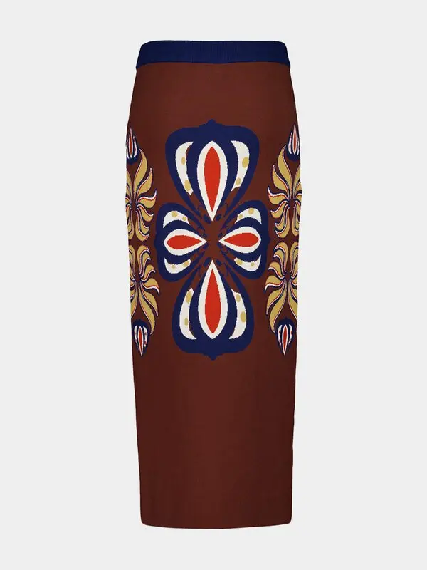 PAULA Spar Potting Soil Jacquard Knit Pencil Skirt