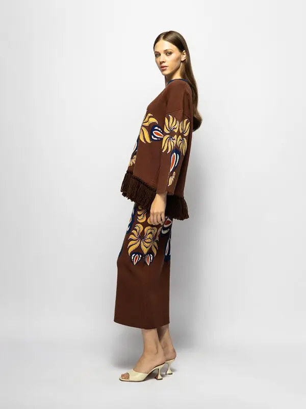 PAULA Spar Potting Soil Jacquard Knit Pencil Skirt
