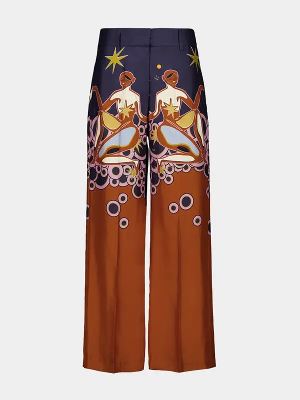 PAULA S Ibiza Sonia Soulprint Printed Silk Twill Wide Leg Trousers