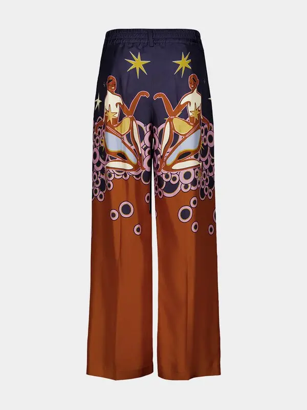 PAULA S Ibiza Sonia Soulprint Printed Silk Twill Wide Leg Trousers