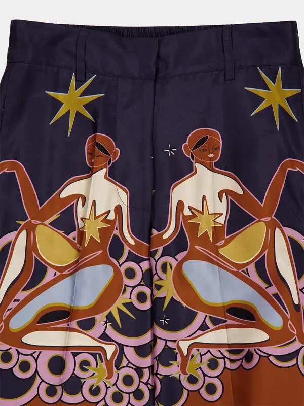 PAULA S Ibiza Sonia Soulprint Printed Silk Twill Wide Leg Trousers
