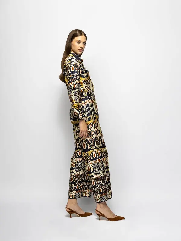 PAULA S Sonia Wonderland Printed Silk Twill Pants - Blue