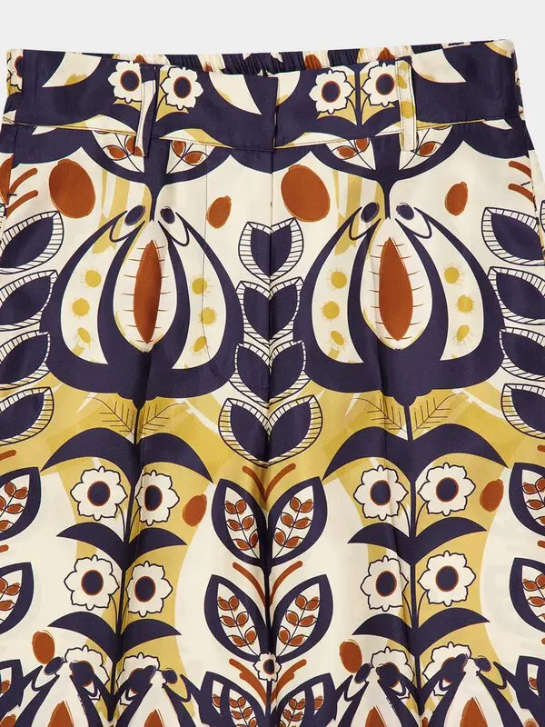 PAULA S Sonia Wonderland Printed Silk Twill Pants - Blue