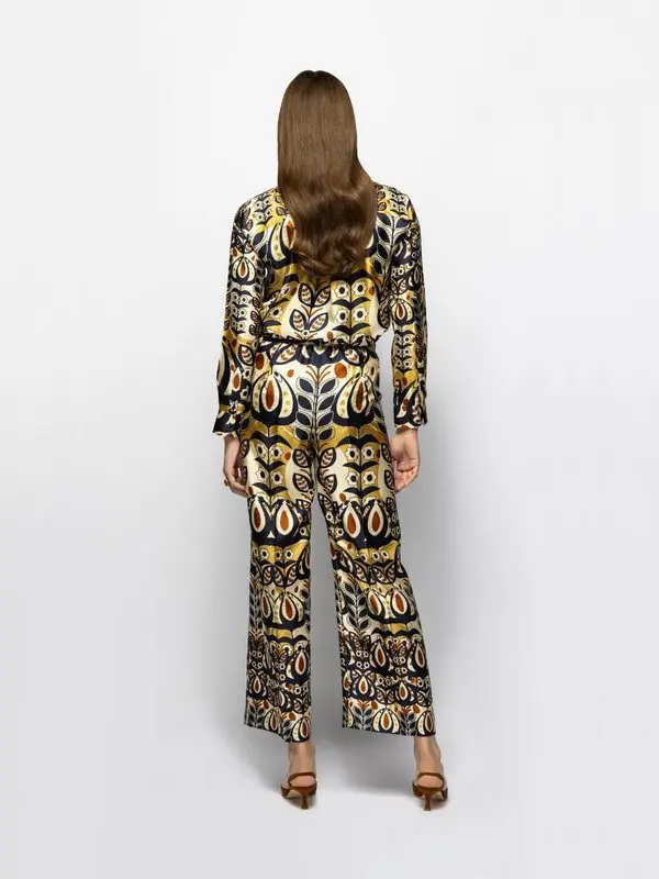 PAULA S Sonia Wonderland Printed Silk Twill Pants - Blue