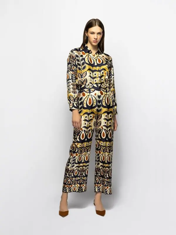 PAULA S Sonia Wonderland Printed Silk Twill Pants - Blue