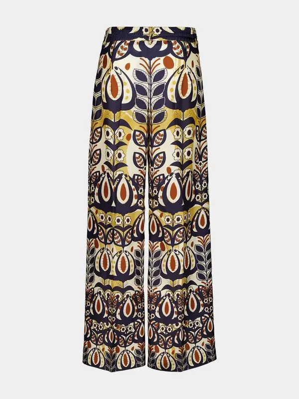 PAULA S Sonia Wonderland Printed Silk Twill Pants - Blue