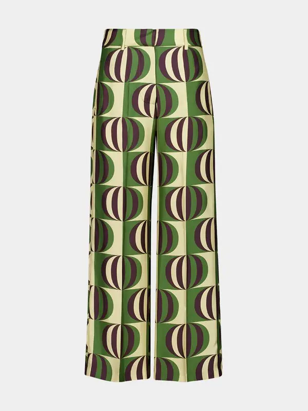 PAULA Sonia Modernchess Printed Silk Twill Wide Leg Pants