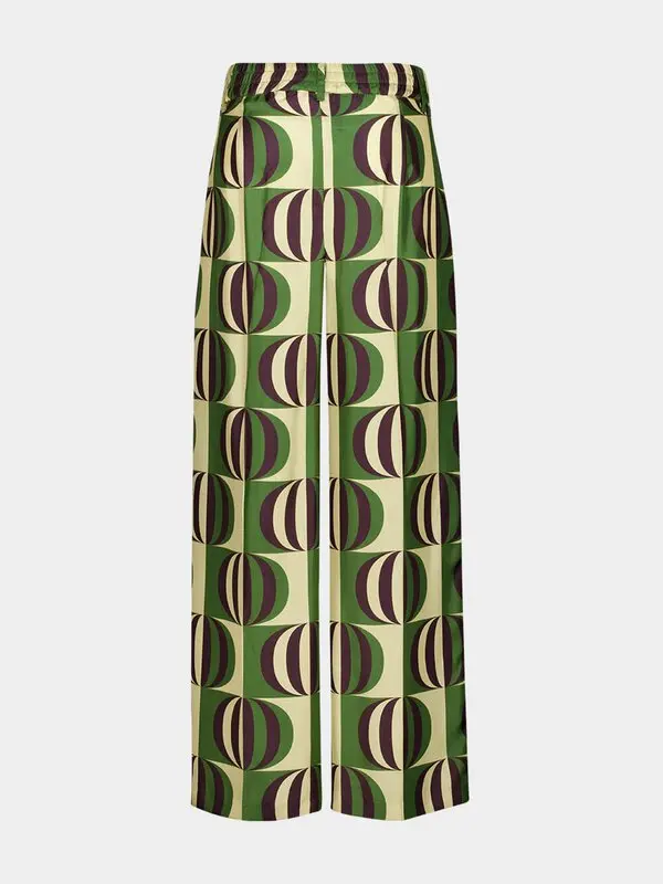 PAULA Sonia Modernchess Printed Silk Twill Wide Leg Pants