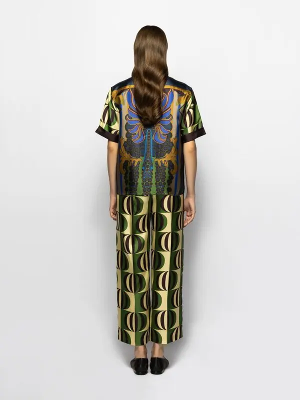 PAULA Sonia Modernchess Printed Silk Twill Wide Leg Pants