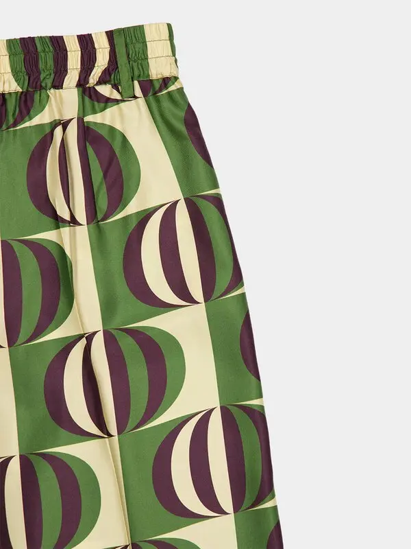PAULA Sonia Modernchess Printed Silk Twill Wide Leg Pants