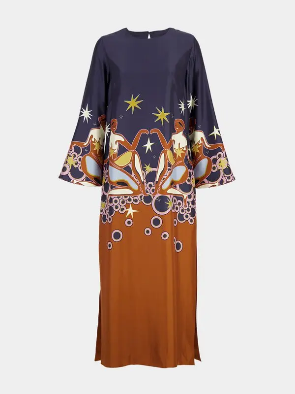 PAULA Paulashirley Soulprint Printed Silk Twill Maxi Dress - Orange